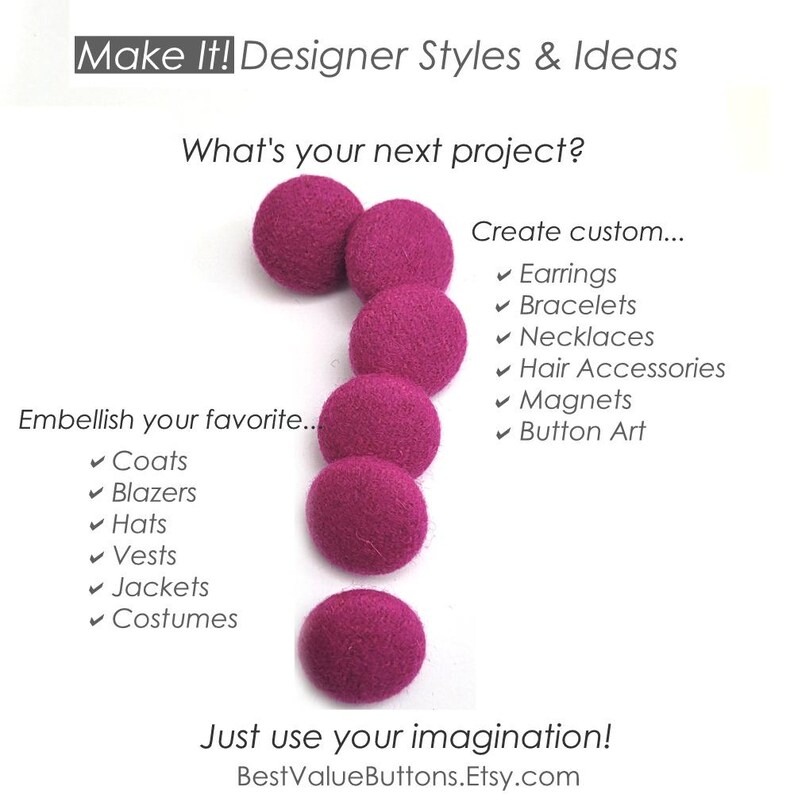 Wool Buttons, Magenta Pink Fabric Buttons, Shank Buttons for Sewing ...