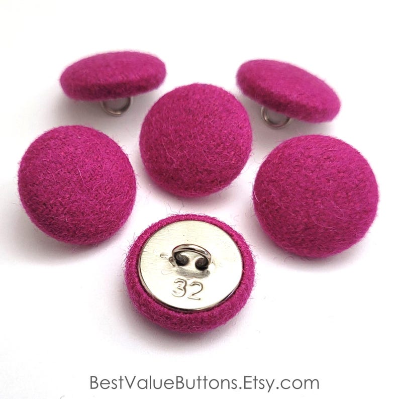 Wool Buttons, Magenta Pink Fabric Buttons, Shank Buttons for Sewing ...