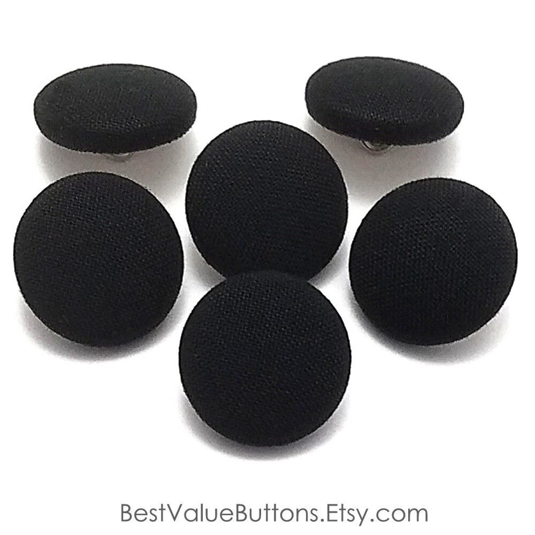 Cotton Buttons, Black Cotton Fabric Buttons, Shank Back, Pin Back, Flat ...