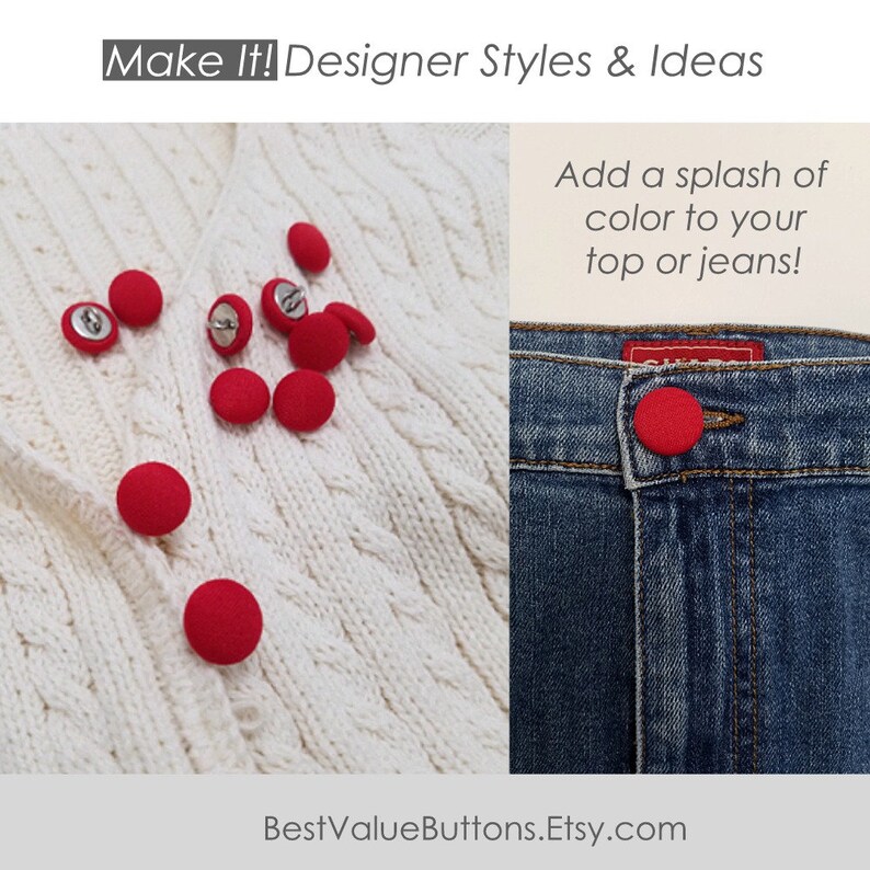 Fabric Buttons, Red Buttons, Shank to Sew, Pinback to Pin, Flatback to ...