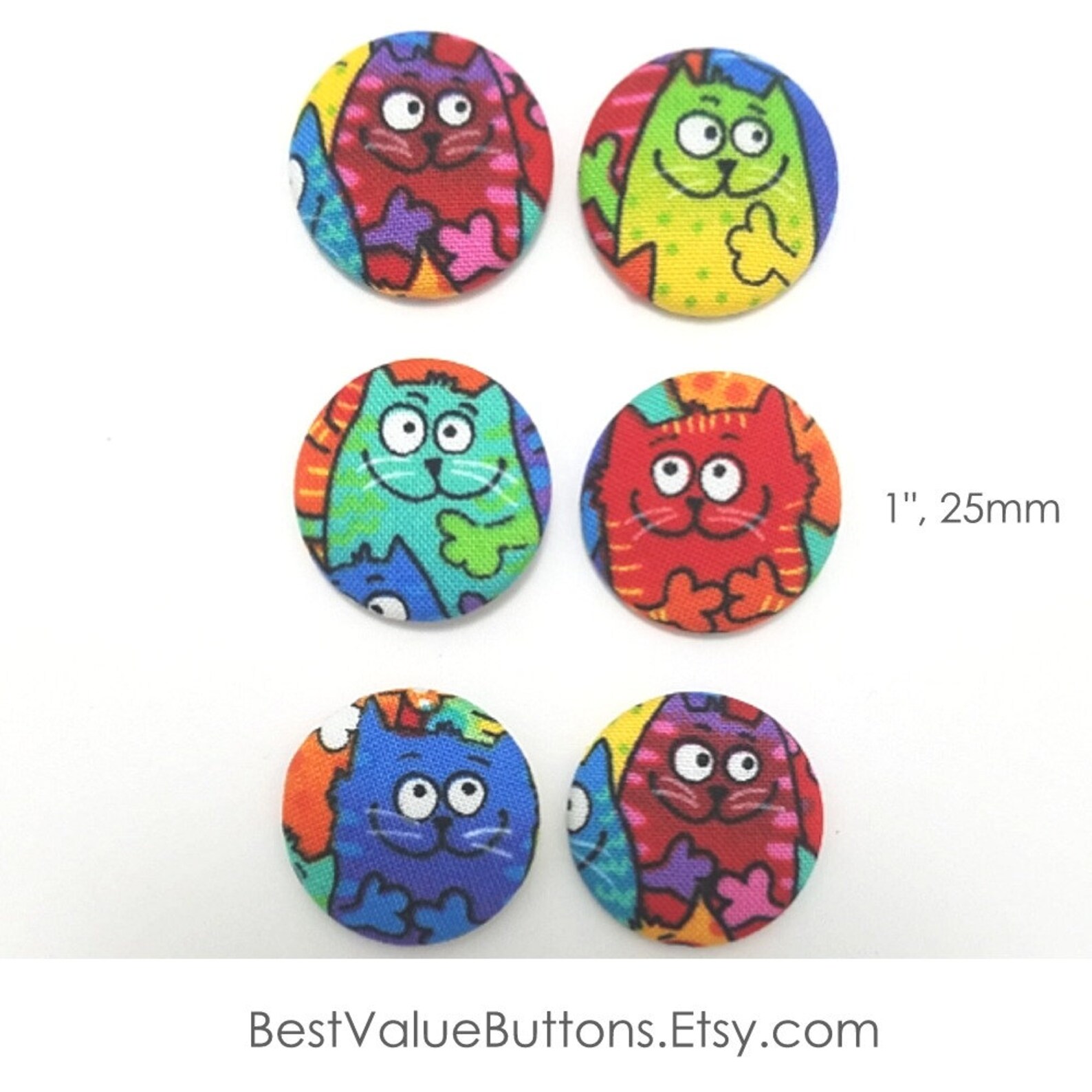 Fabric Buttons, Tie Dye Cats Buttons, Shank to Sew, Pinback to Pin ...