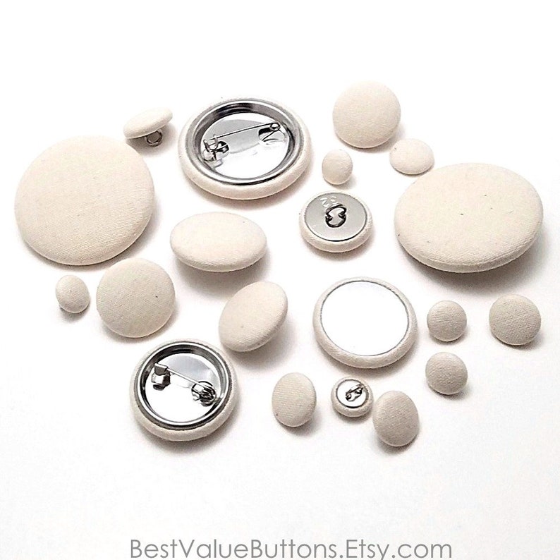 Cotton Buttons, Natural Muslin Cotton Fabric Buttons, Shank, Pinback ...