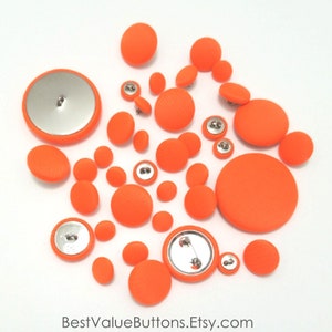 Fabric Buttons, Neon Orange Buttons, Shank to Sew, Pinback to Pin ...
