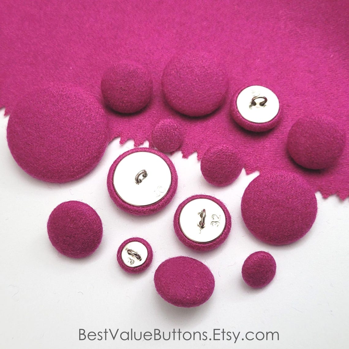 Wool Buttons, Magenta Pink Fabric Buttons, Shank Buttons for Sewing ...