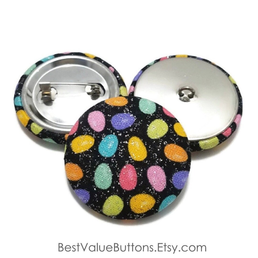 Fabric Buttons, Jelly Beans Glitter Buttons, Shank to Sew, Pinback to ...