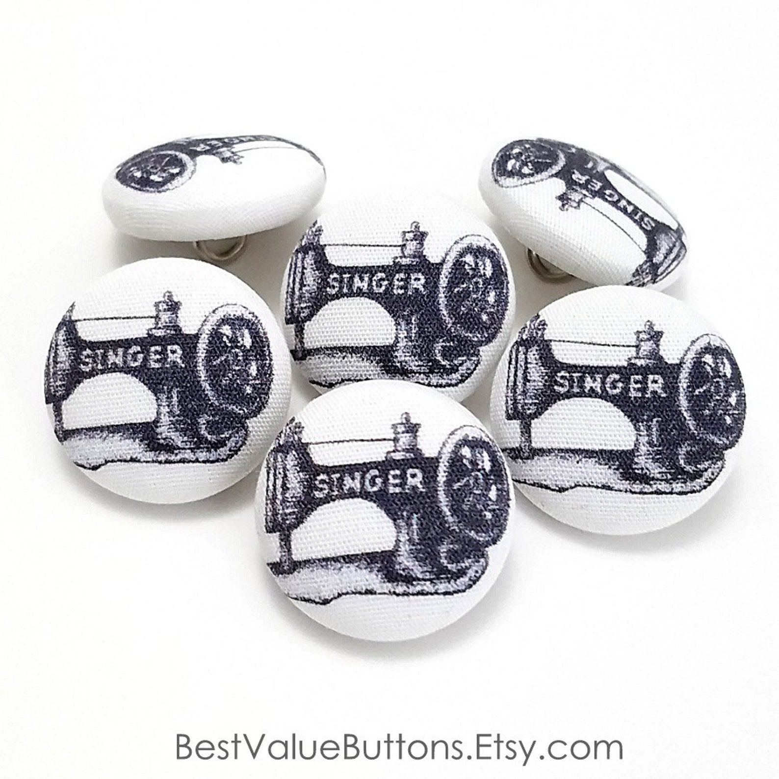 Fabric Buttons, Singer Sewing Machine Buttons, Shank Back to Sew, Pin ...