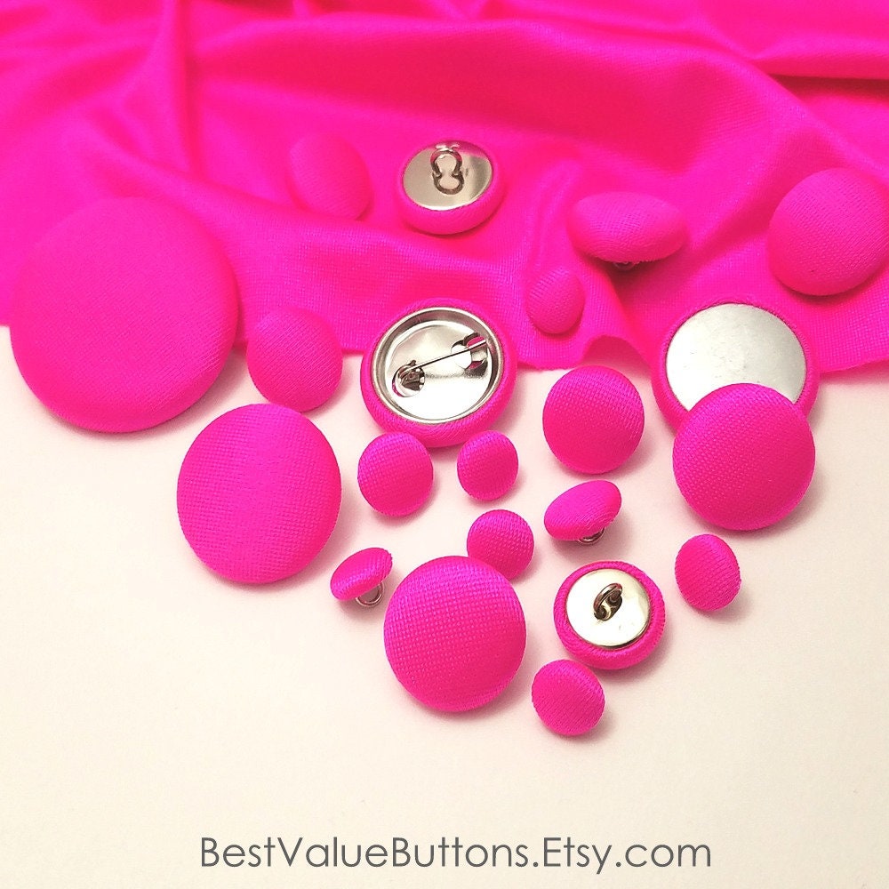Fabric Buttons Shiny Hot Pink Buttons Shank Pinback | Etsy