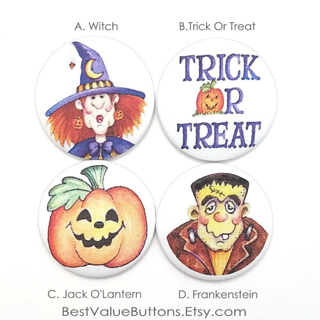Fabric Buttons, Halloween Buttons, Witch, Trick or Treat, Jack Olantern ...
