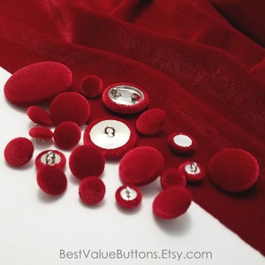 Velvet Buttons, Red Velvet Fabric Buttons, Shank, Pinback, Flatback ...