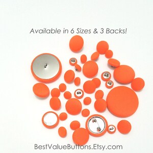 Fabric Buttons, Neon Orange Buttons, Shank to Sew, Pinback to Pin ...