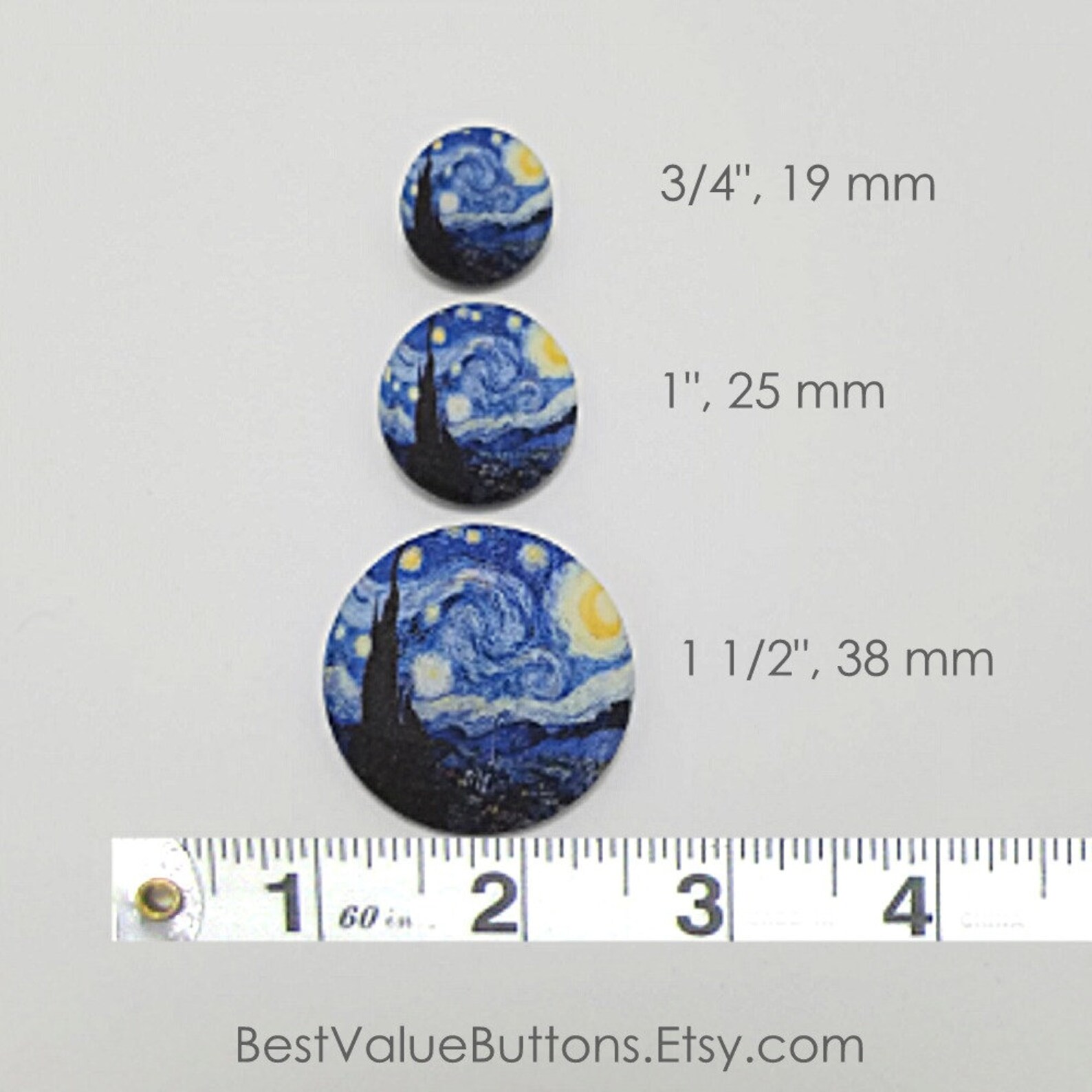 Fabric Buttons Starry Night Buttons Vincent Van Gogh - Etsy