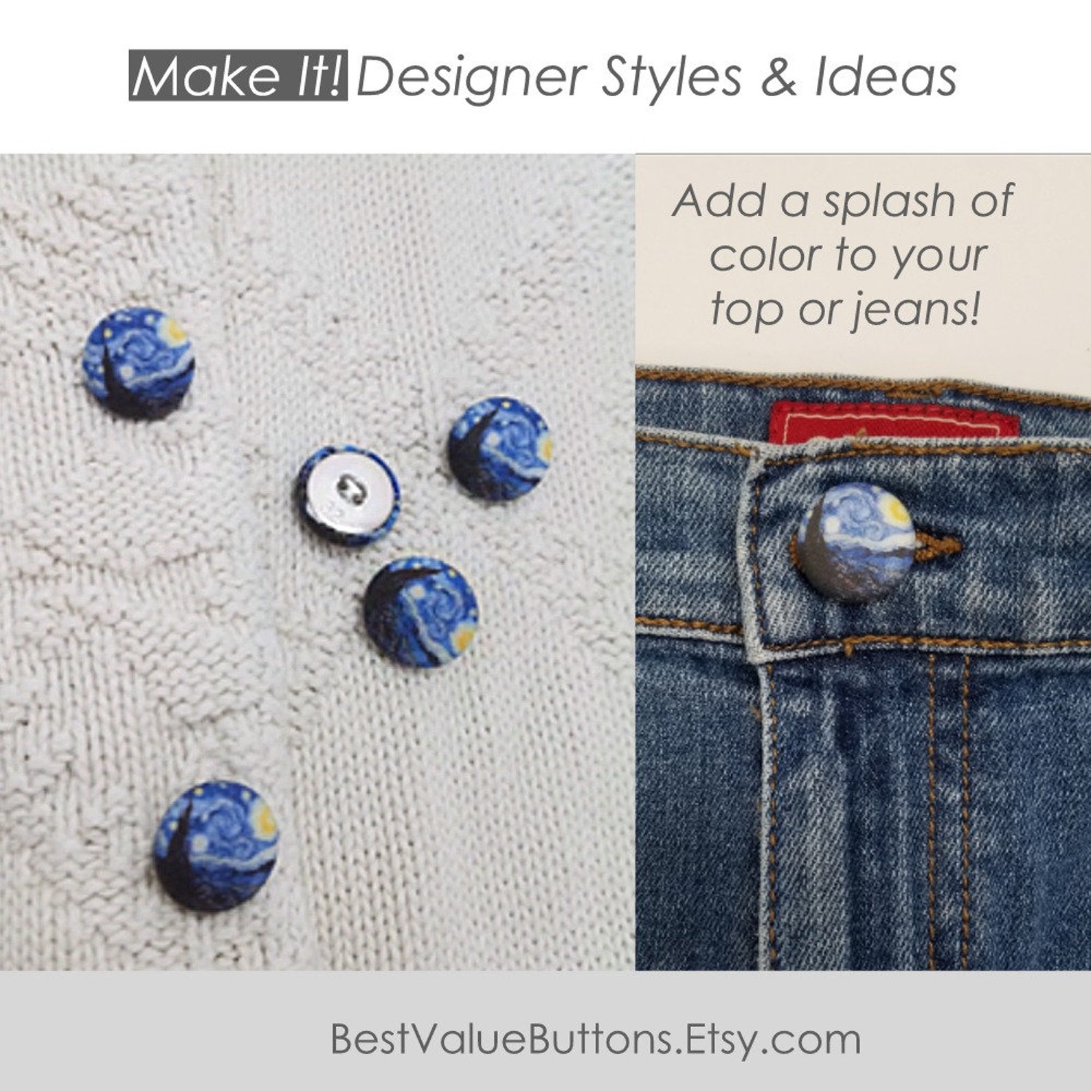 Fabric Buttons Starry Night Buttons Vincent Van Gogh - Etsy