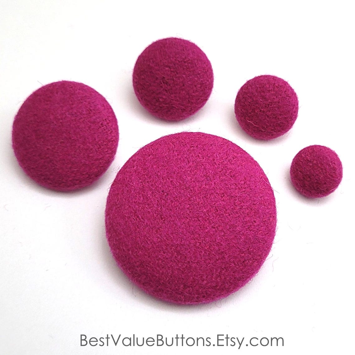 Wool Buttons, Magenta Pink Fabric Buttons, Shank Buttons for Sewing ...