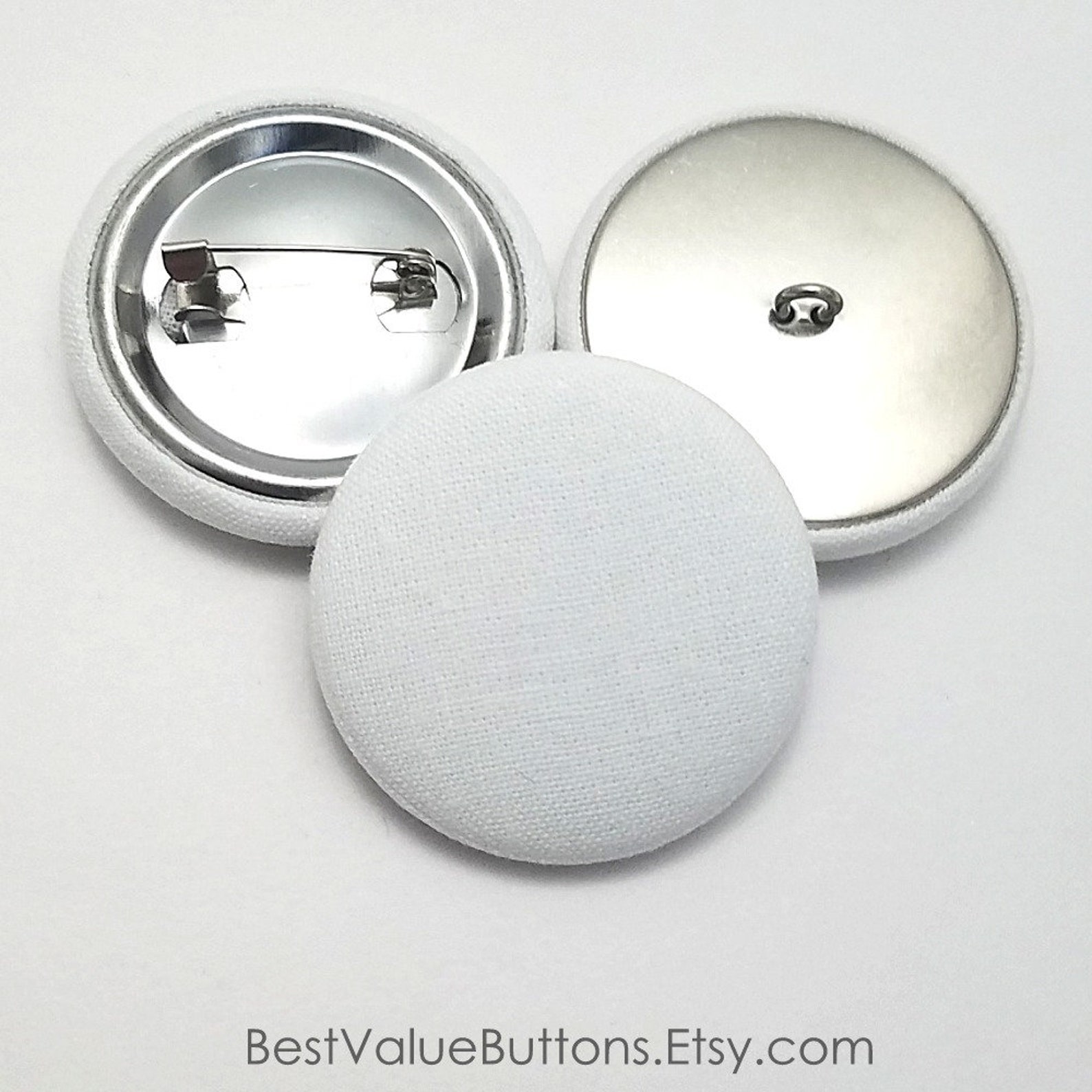 Cotton Buttons, White Cotton Fabric Buttons, Shank Back, Pin Back, Flat ...