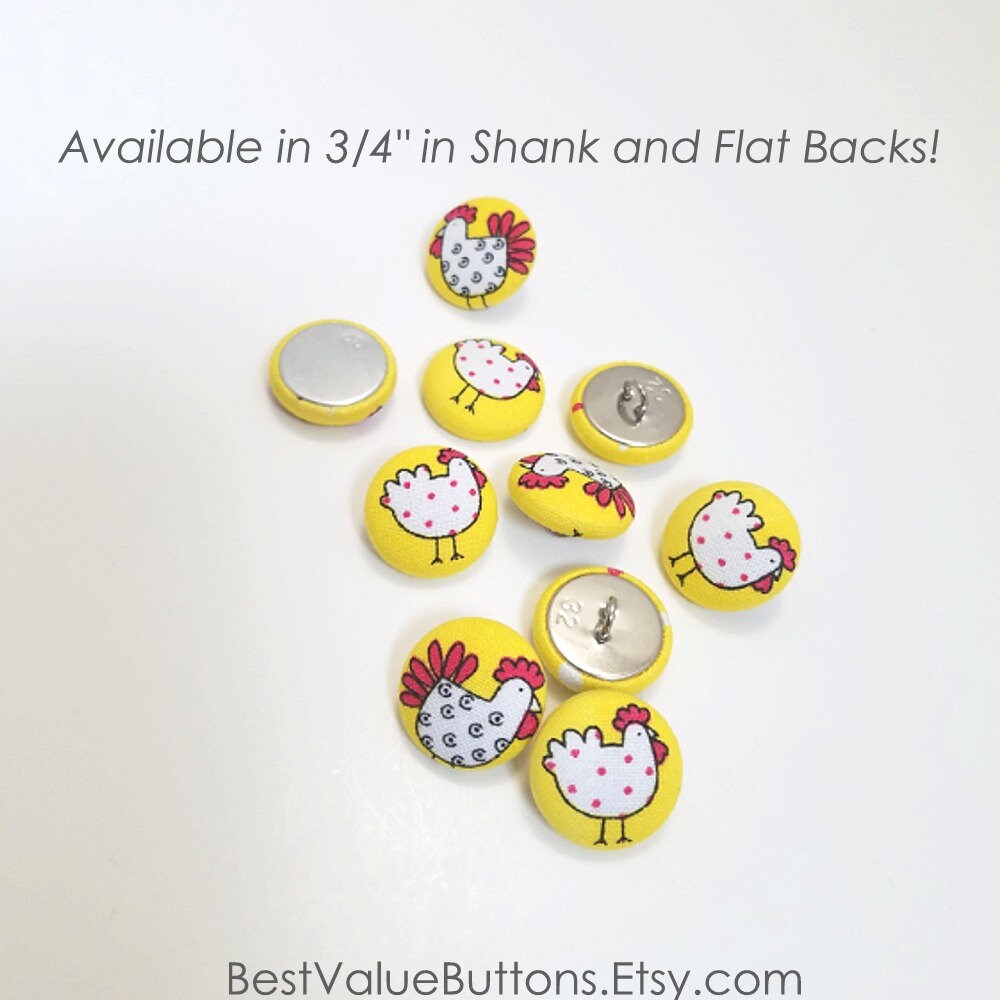 Fabric Buttons, Rooster Hen Chicken Buttons, Shank to Sew, Pinback to ...