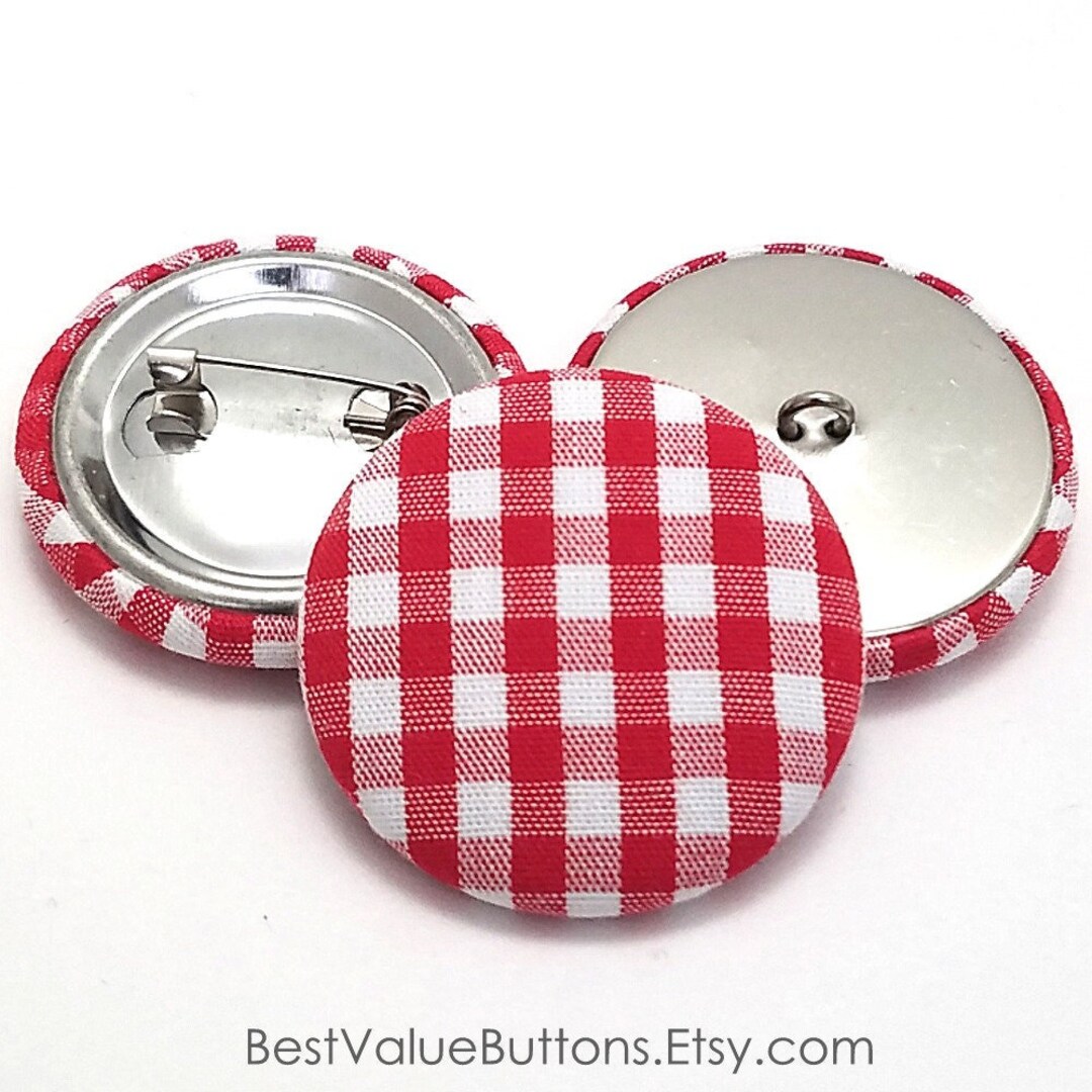 Fabric Buttons, Red White Gingham Check Buttons, Shank, Pinback ...