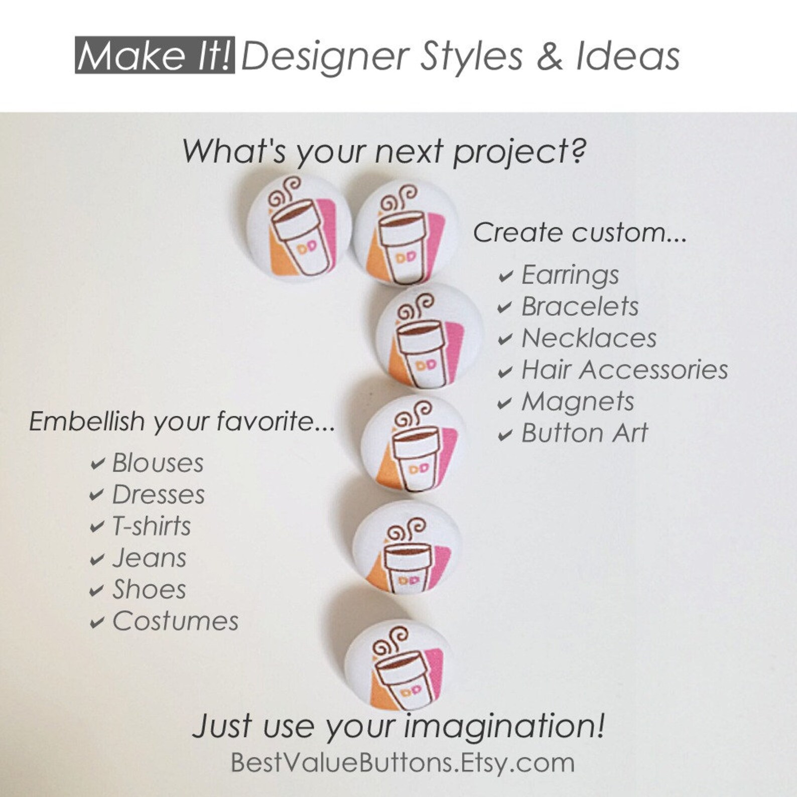 Fabric Buttons Dunkin Donuts Inspired Buttons Shank to Sew | Etsy