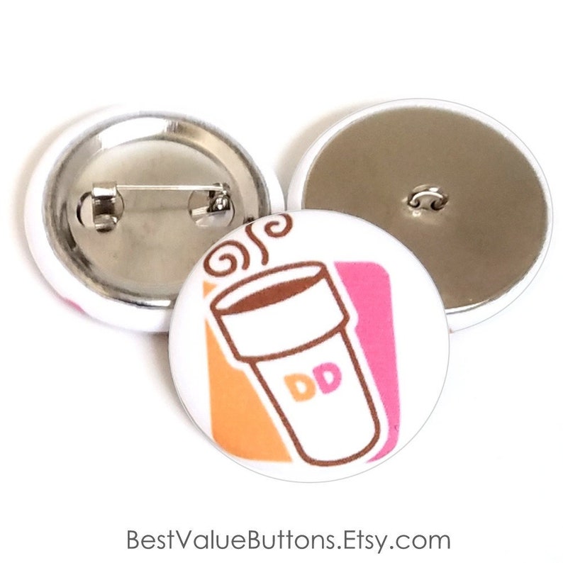 Fabric Buttons, Dunkin Donuts Inspired Buttons, Shank to Sew, Pinback ...