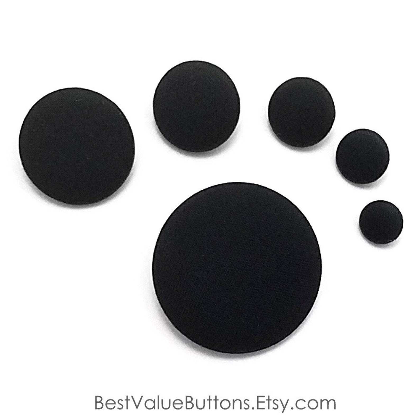 Cotton Buttons, Black Cotton Fabric Buttons, Shank Back, Pin Back, Flat ...