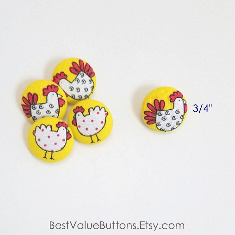 Fabric Buttons, Rooster Hen Chicken Buttons, Shank to Sew, Pinback to ...