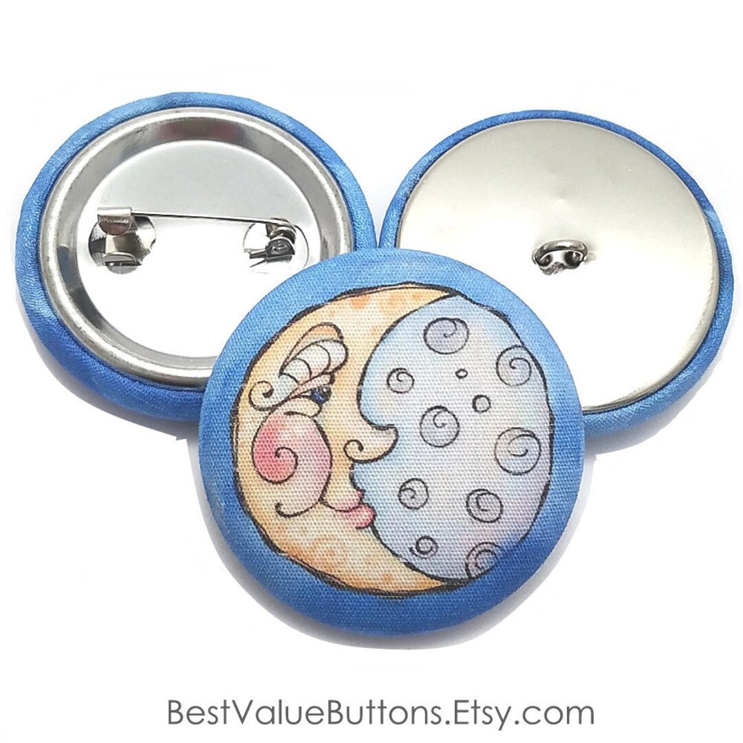 Fabric Buttons, Moon Goddess Celestial Buttons, Shank to Sew, Pinback ...