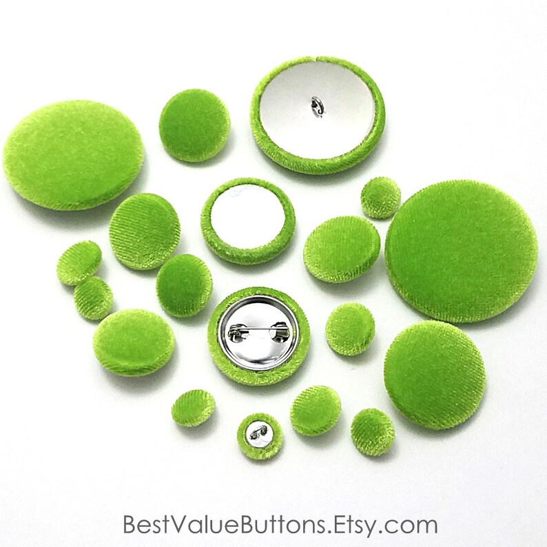 Velvet Buttons, Lime Green Velvet Fabric Buttons, Shank, Pinback ...