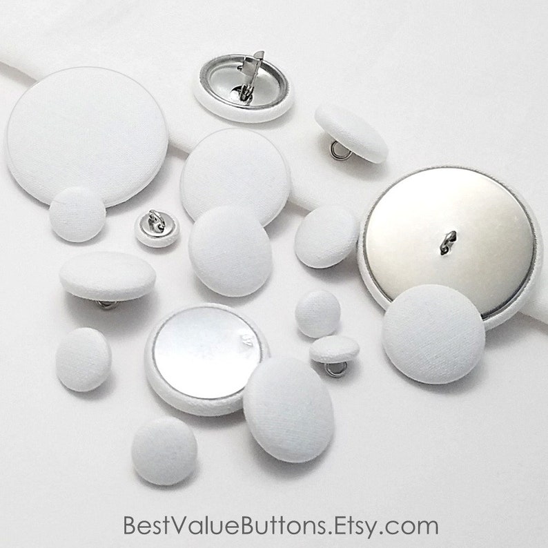 Cotton Buttons, White Cotton Fabric Buttons, Shank Back, Pin Back, Flat ...