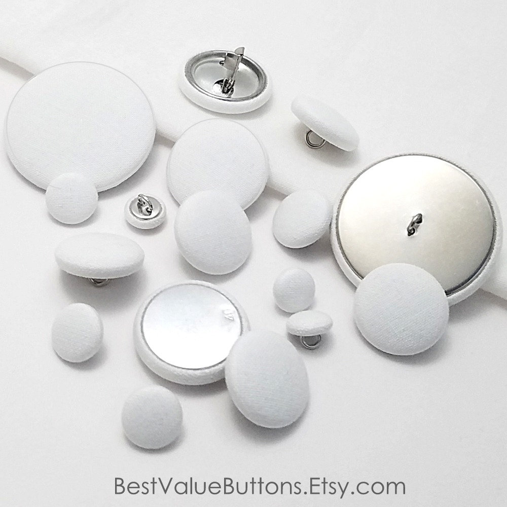 Cotton Buttons, White Cotton Fabric Buttons, Shank Back, Pin Back, Flat ...
