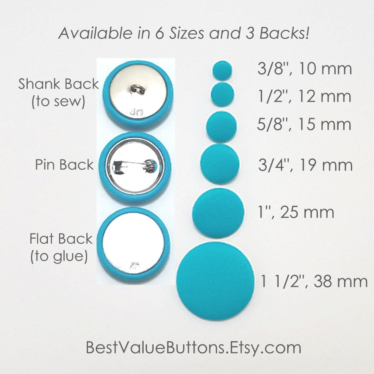 Fabric Buttons, Turquoise Buttons, Shank to Sew, Pinback to Pin ...