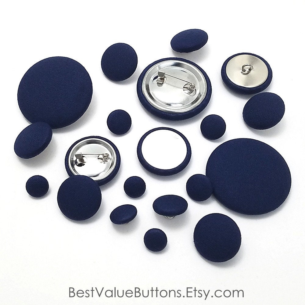 Cotton Buttons Navy Blue Cotton Fabric Buttons Shank Back Pin Back Flat Back Buttons to Sew Pin Glue Covered Buttons Handmade USA Etsy UK