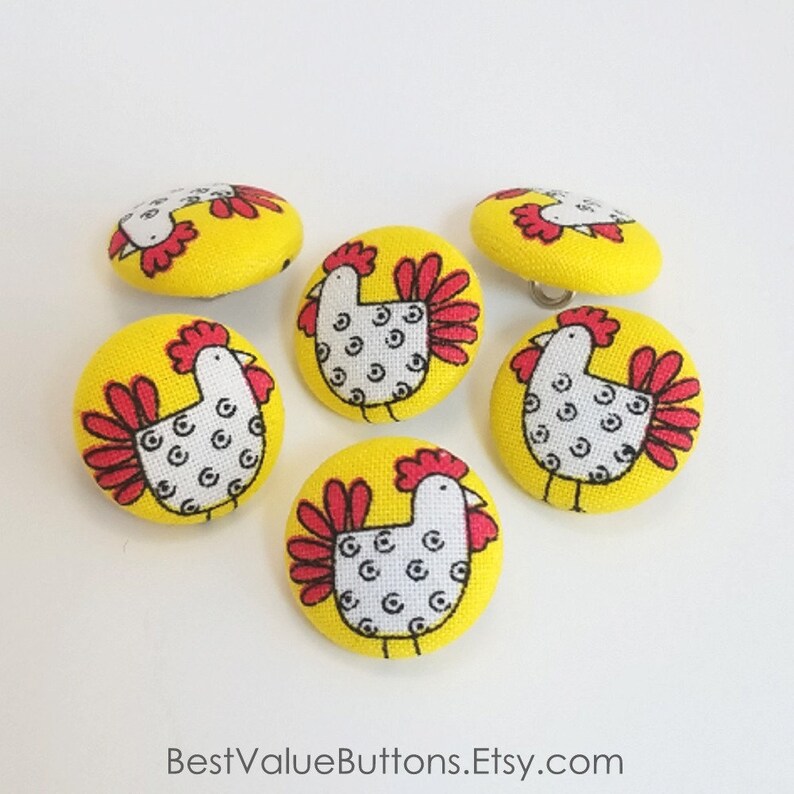 Fabric Buttons, Rooster Hen Chicken Buttons, Shank to Sew, Pinback to ...