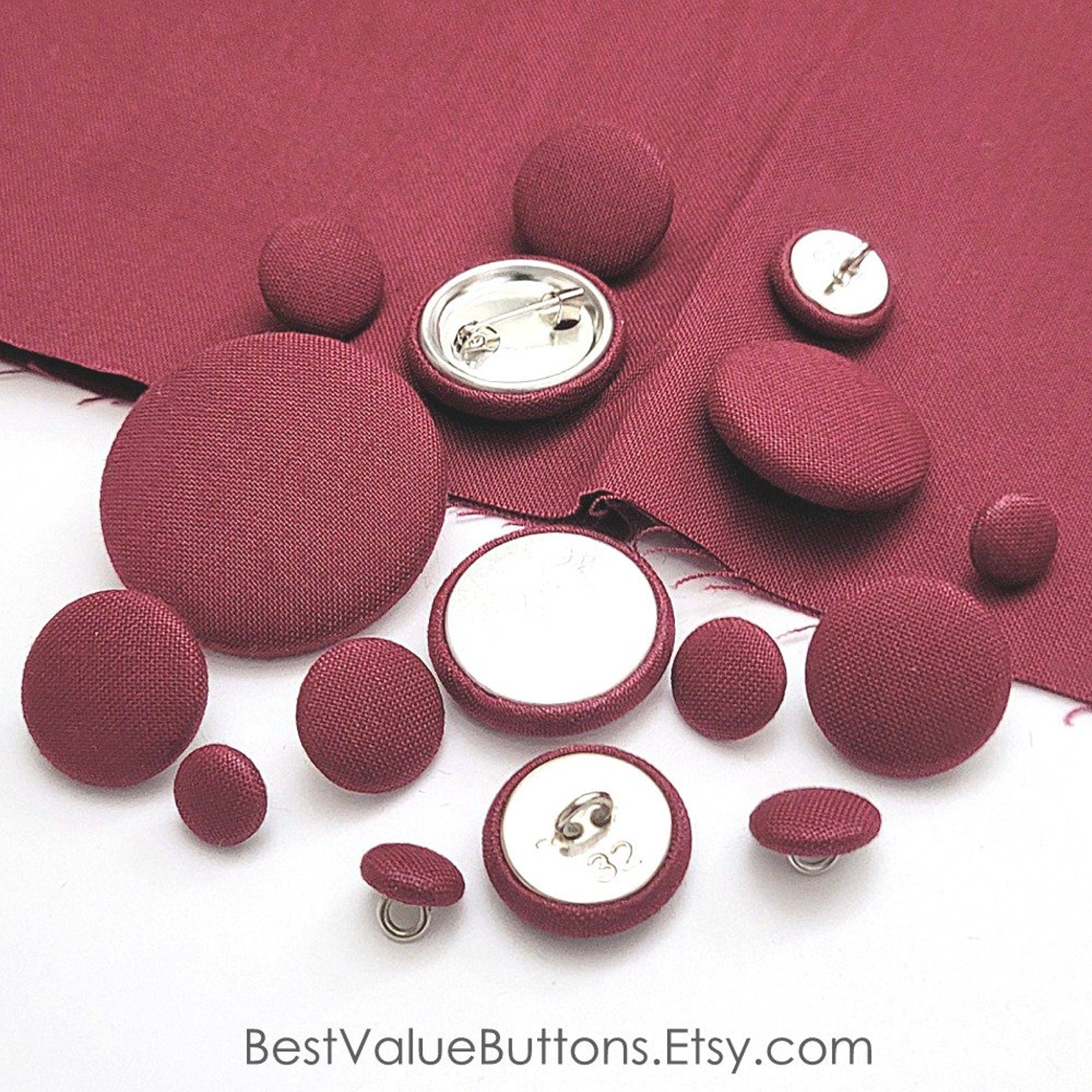 Cotton Buttons, Burgundy Merlot Cotton Fabric Buttons, Shank Back ...