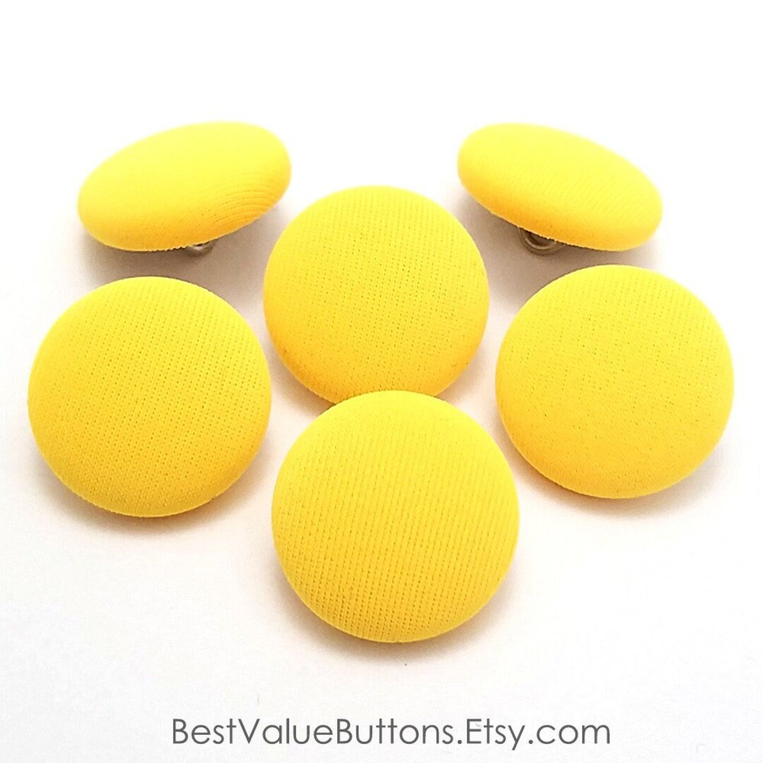 Fabric Buttons, Matte Yellow Buttons, Shank to Sew, Pinback to Pin ...