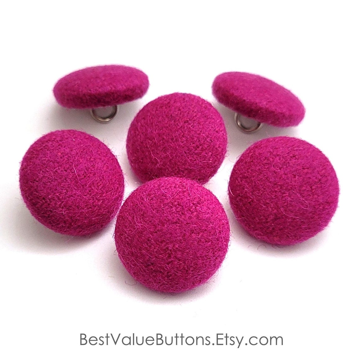 Wool Buttons, Magenta Pink Fabric Buttons, Shank Buttons for Sewing ...