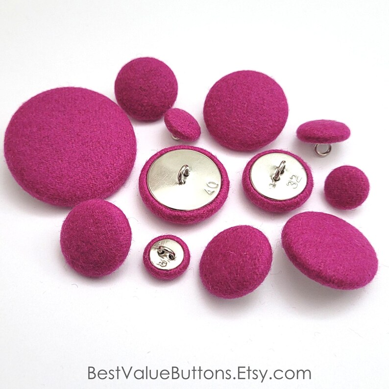 Wool Buttons, Magenta Pink Fabric Buttons, Shank Buttons for Sewing ...