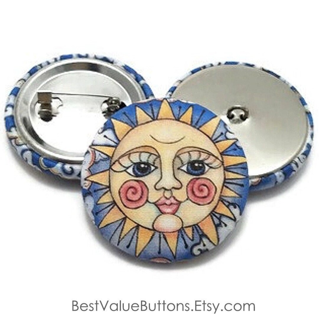 Fabric Buttons, Sun Goddess Celestial Buttons, Shank to Sew, Pinback to ...