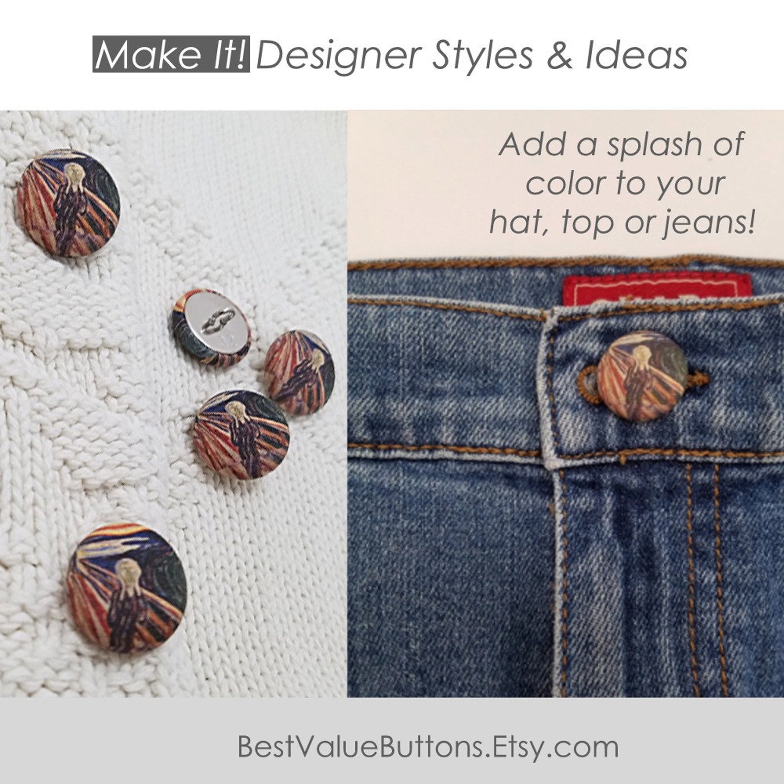 Fabric Buttons the Scream Buttons Edvard Munch Shank to | Etsy