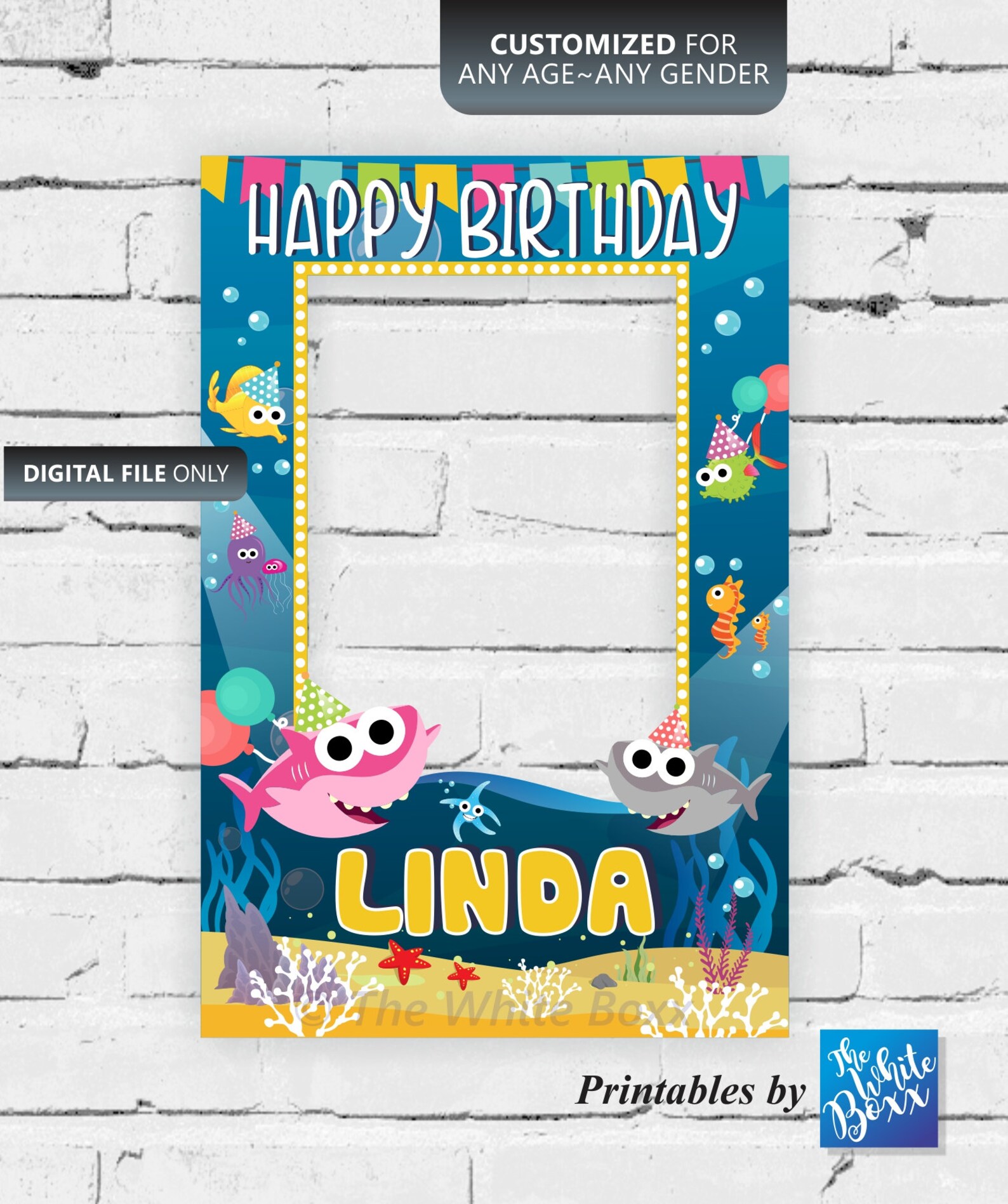Baby Shark Photo Booth Vertical Frame Birthday Props - Etsy