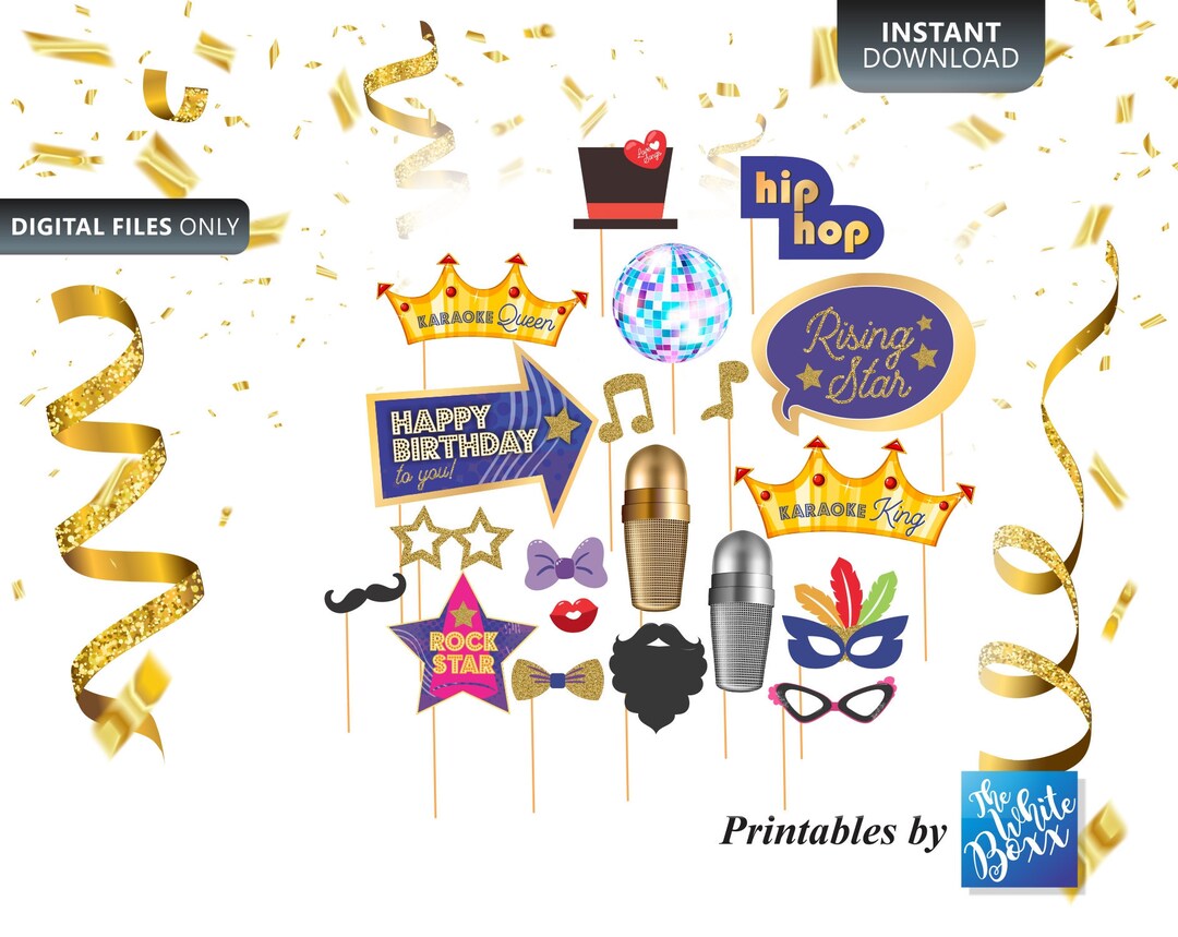 Karaoke Night Party Photo Booth Props 21, Music Singing Birthday Props ...