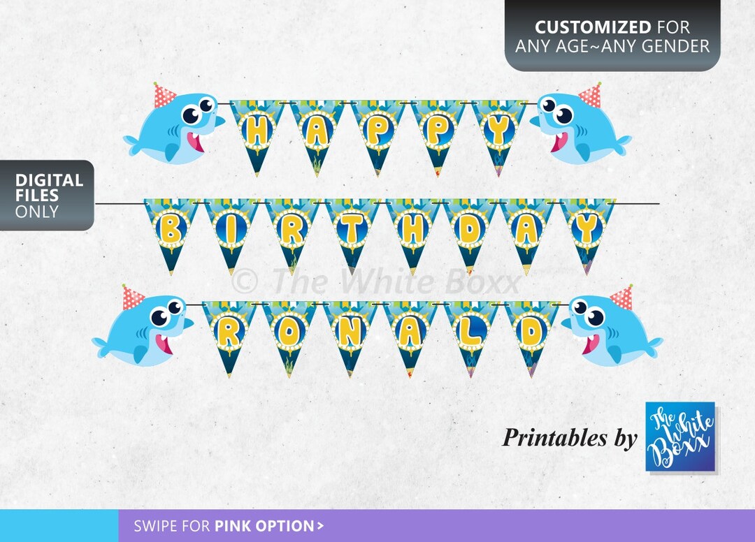Shark Birthday Bunting / Garland / Shark Baby Birthday Bunting for ...
