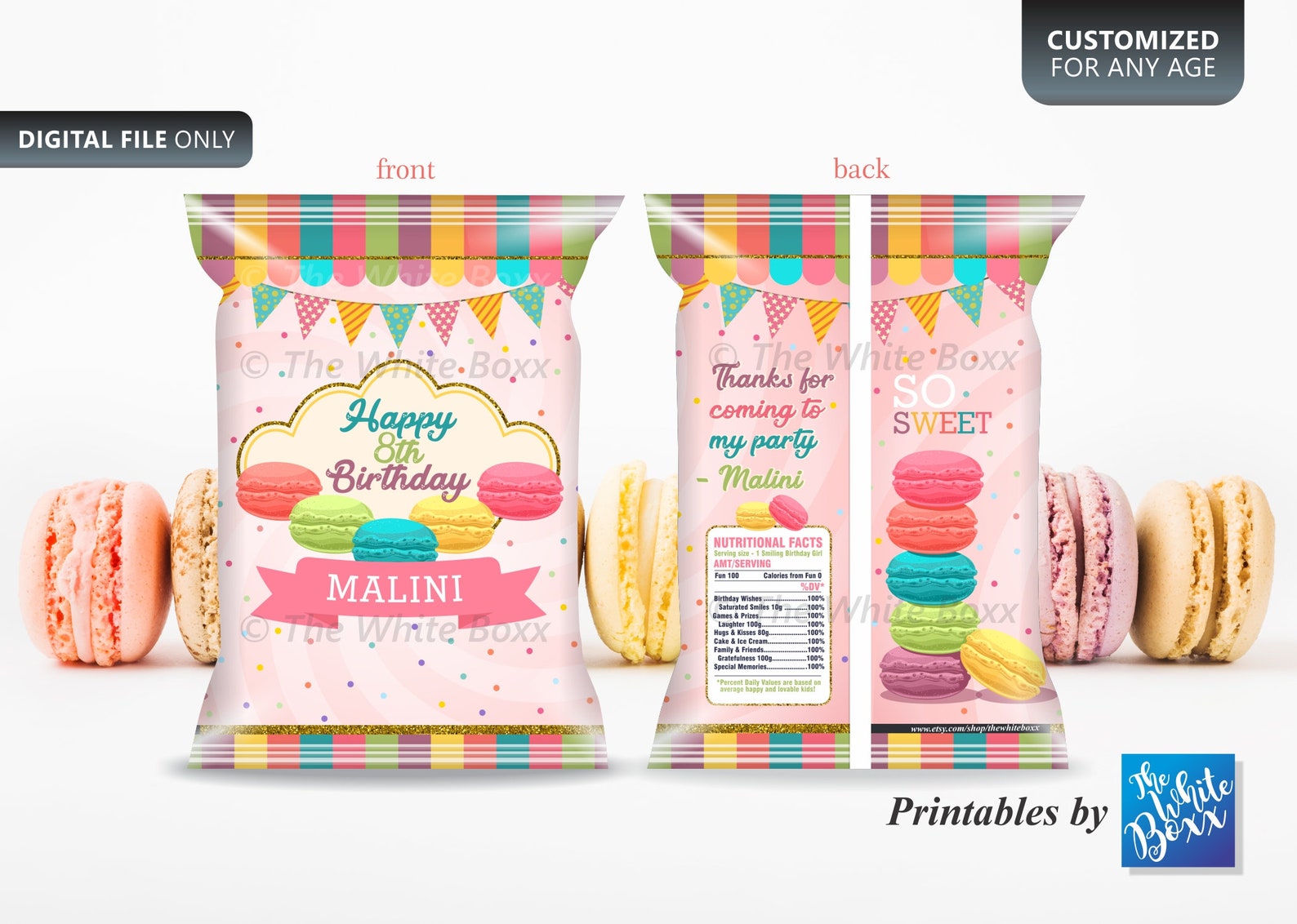 French Macaron Party Chip Bag Labels / Macaroon Sweet Dessert - Etsy