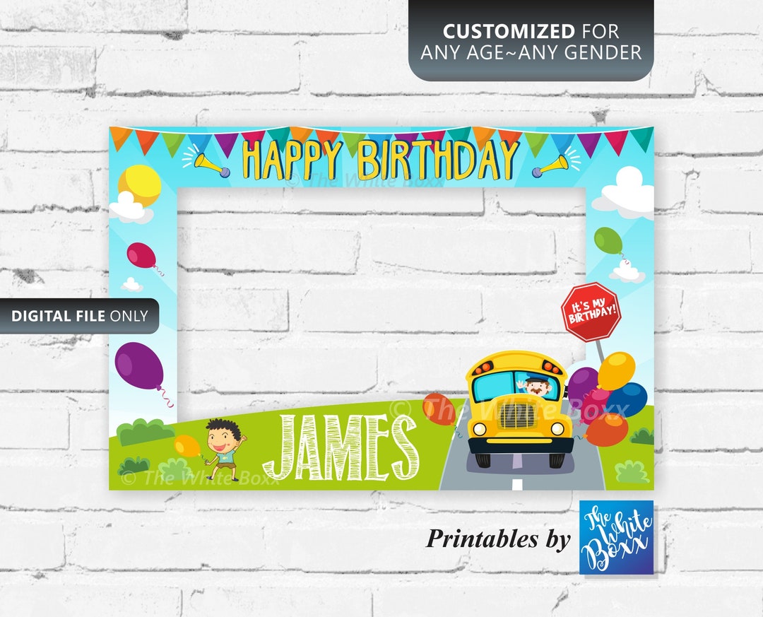 The Wheels on the Bus Photo Booth Frame, Birthday Props, Birthday Signs ...