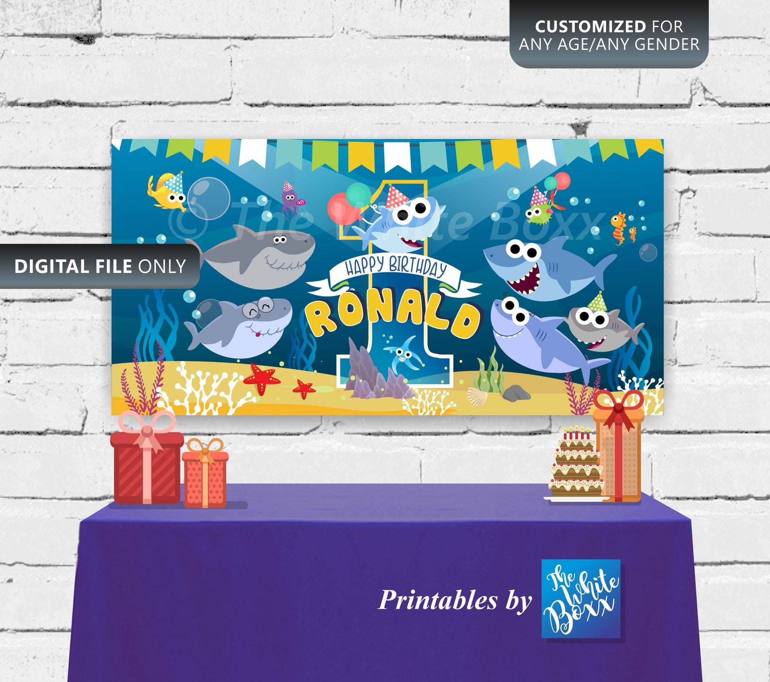 Baby Shark Banner/ Baby Shark Backdrop for Boy / Girl / Twins - Etsy