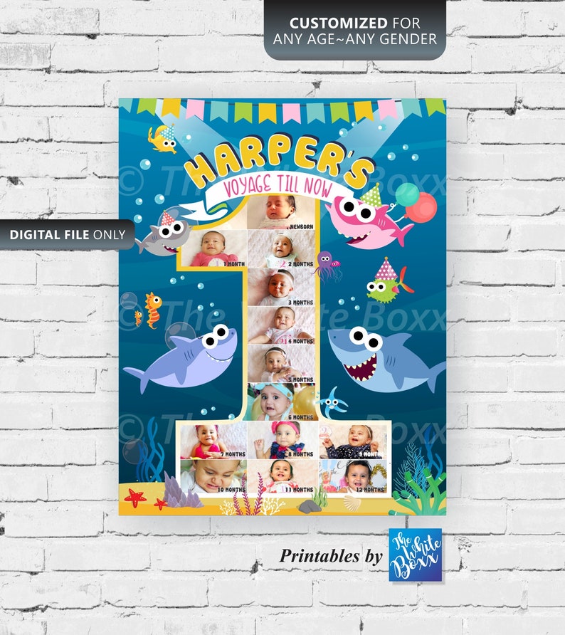 Baby Shark Birthday Collage Poster / Milestone Poster / | Etsy