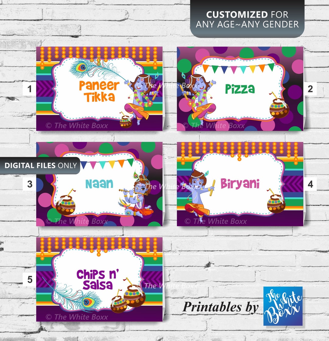 Krishna Food Tents / Food Tag Cards 5 Quantities for - Etsy