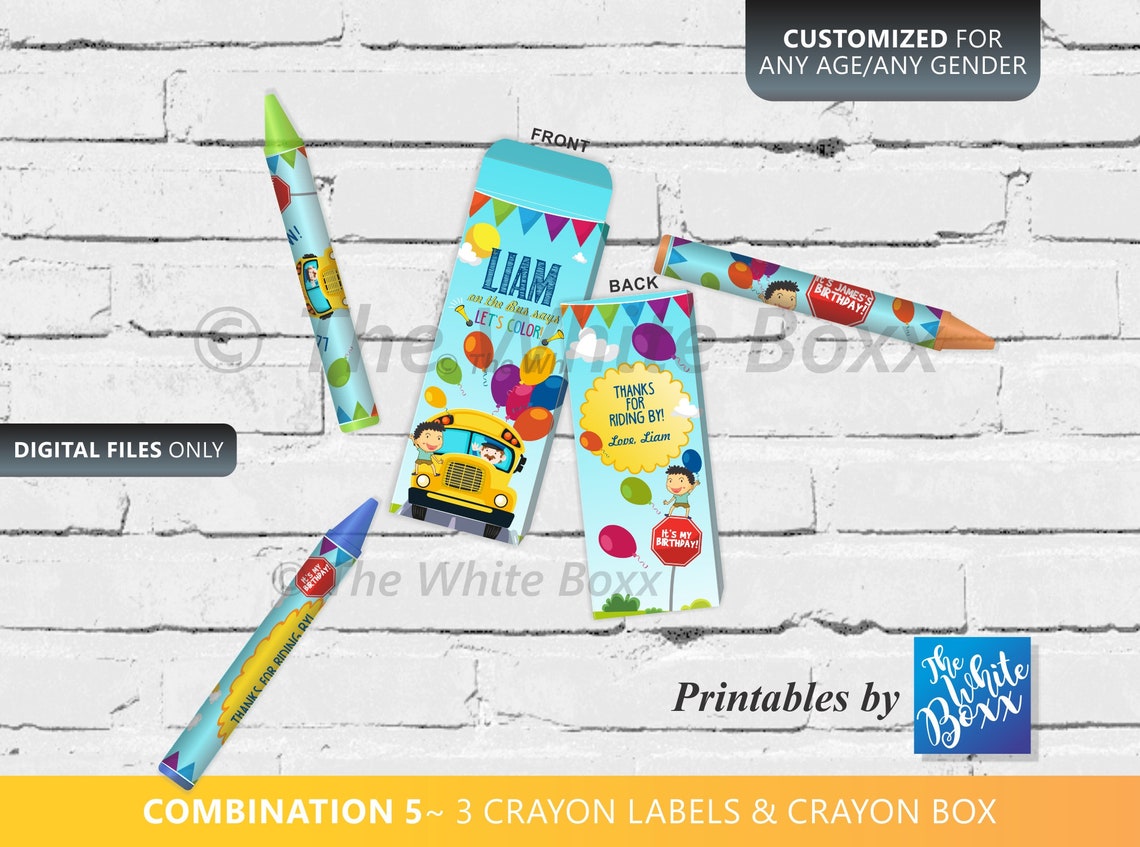 Wheels on the Bus Coloring Pages / Crayon Labels & Crayon Box - Etsy