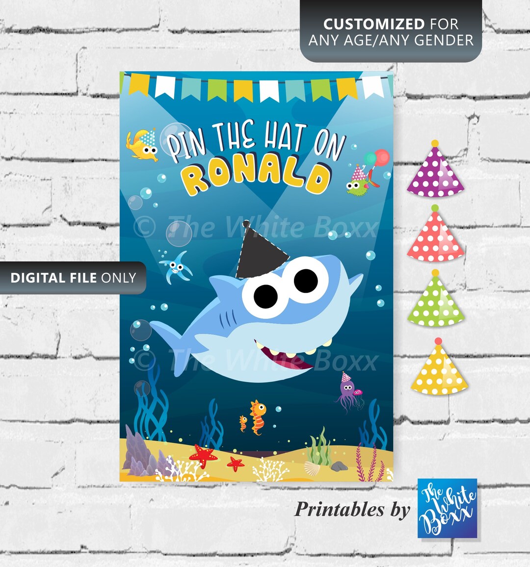 Pin the Hat Game for Baby Shark Birthday Game for Birthday & - Etsy