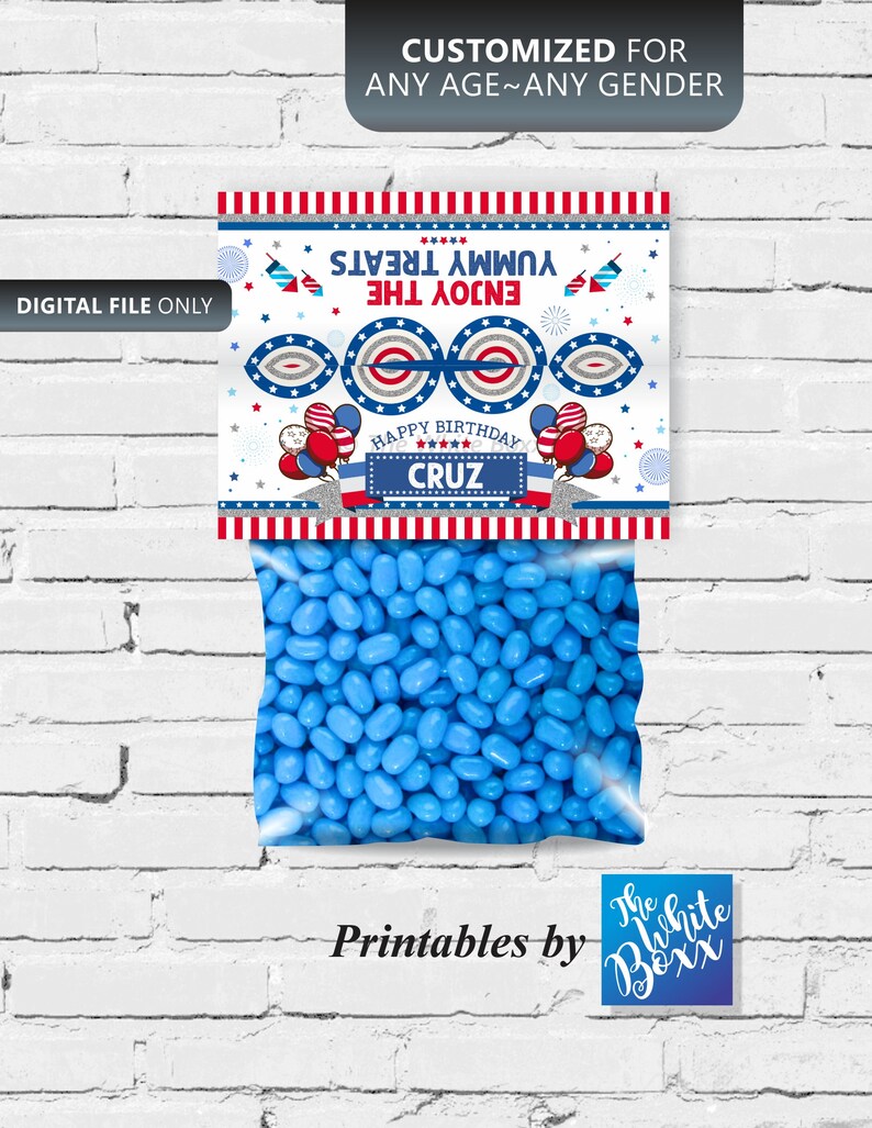 Red White Blue / July 4th / Independence Day Treat Bag Labels - Etsy