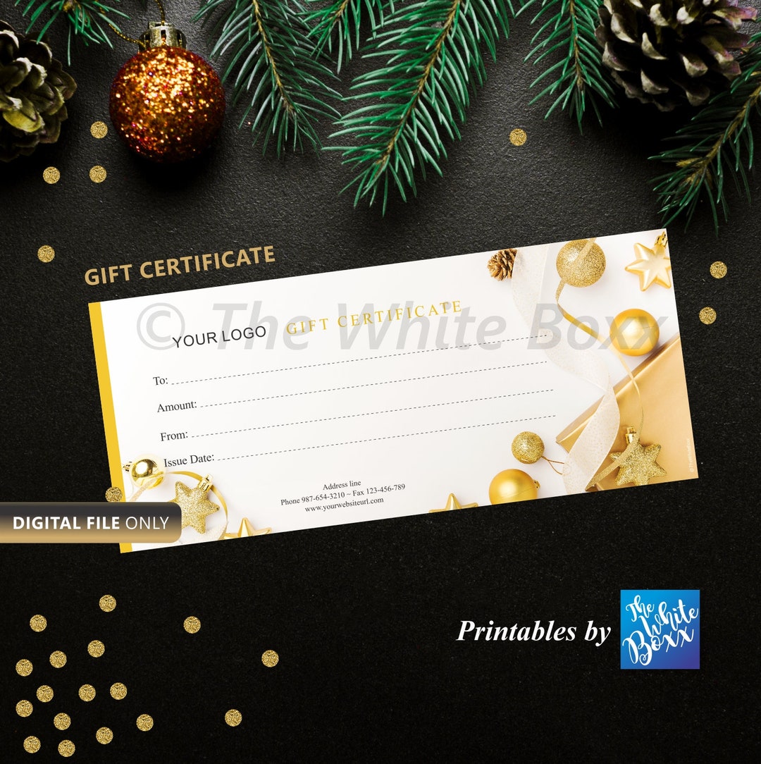 Gold Christmas Gift Certificate / Gift Voucher Certificate / - Etsy