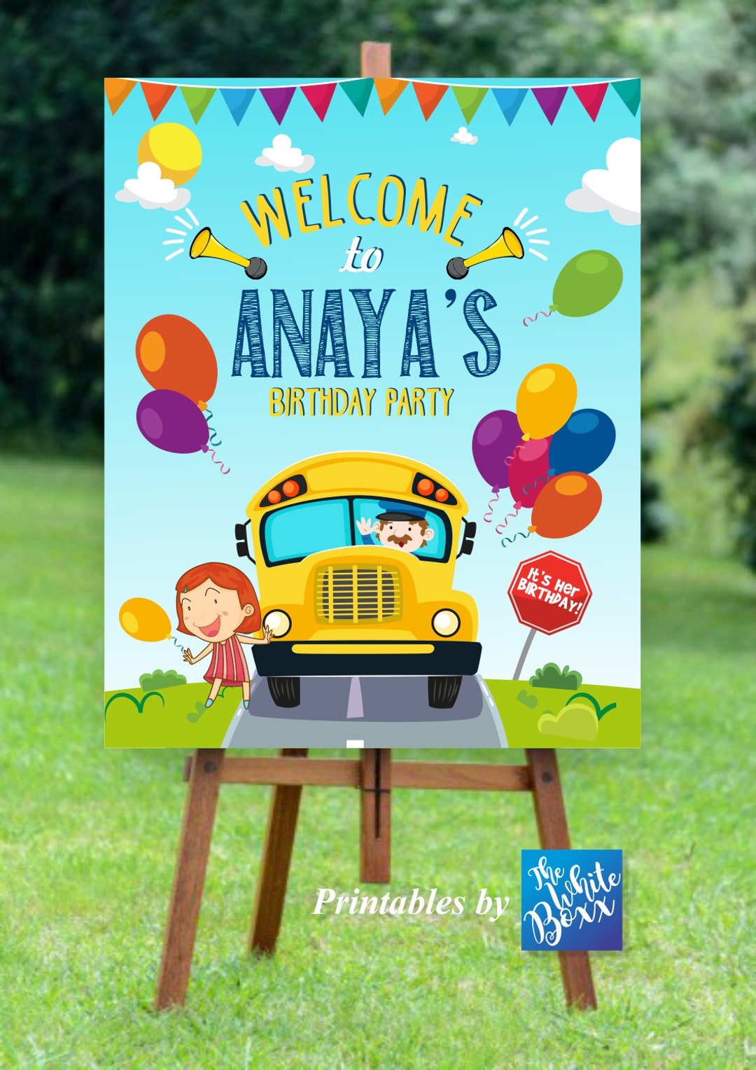 Wheels on the Bus Welcome Board / Sign, Birthday Welcome Digital Poster ...